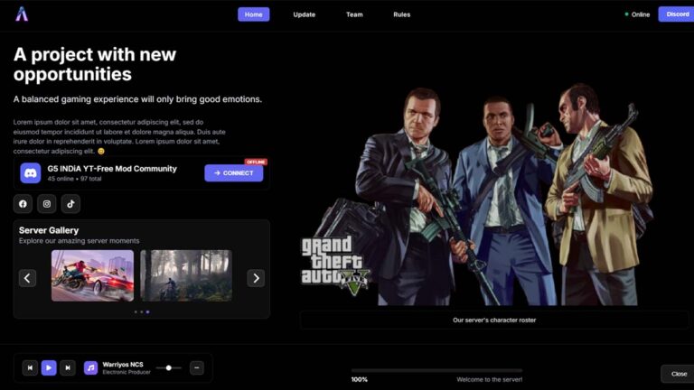 FiveM Loading Screen Free-Modern & Interactive GTA V RP Server Loader